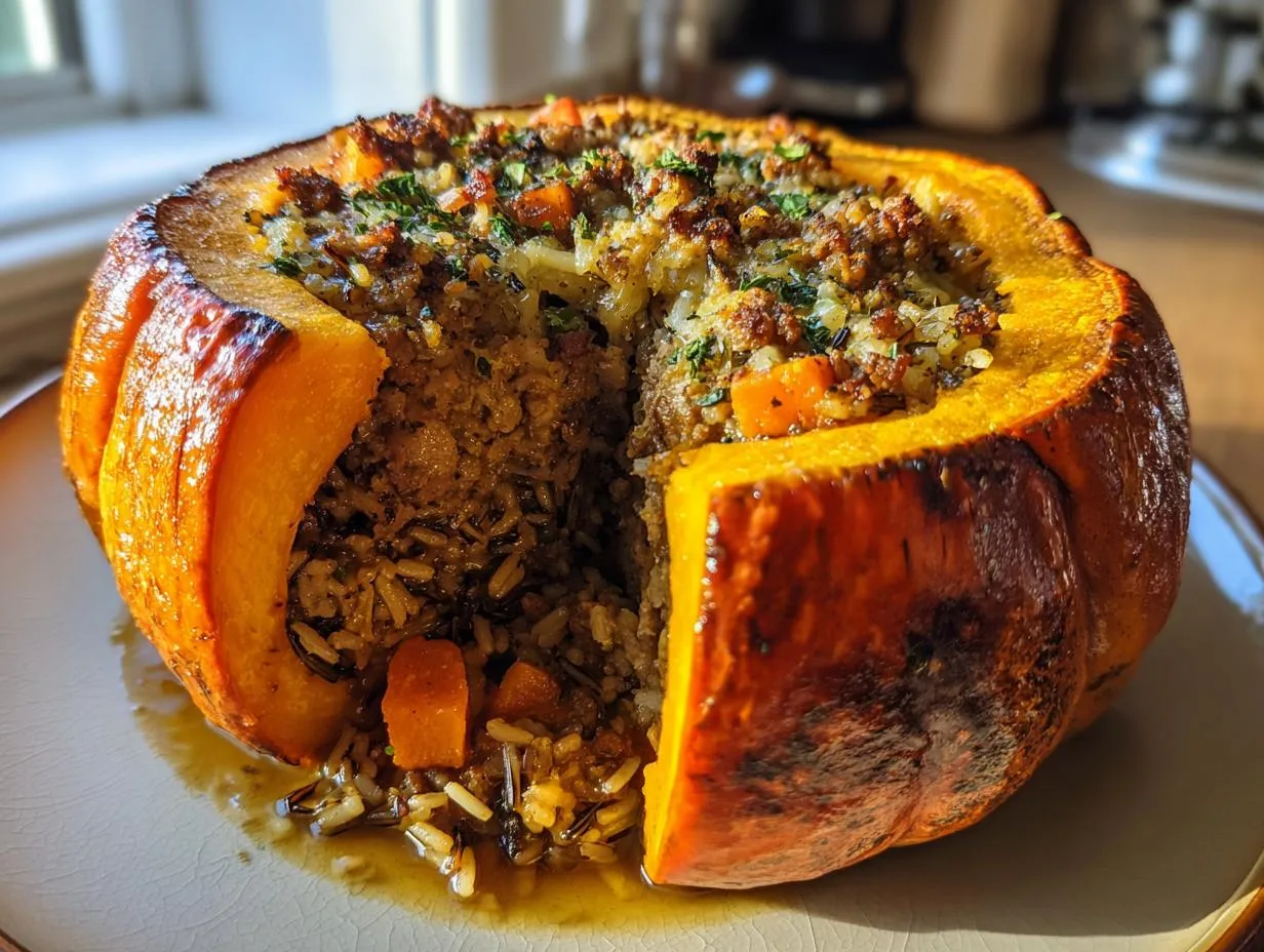 Savory Sausage and Wild Rice Stuffed Pumpkin Delight