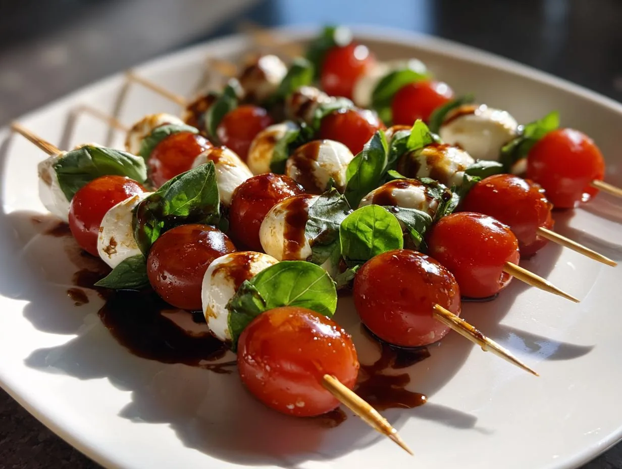 15-Minute Caprese Skewers with Balsamic Glaze - Irresistible!